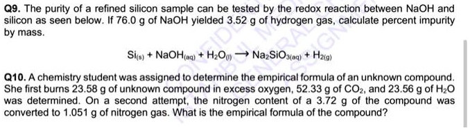 SOLVED: 09 The purity of a refined silicon sample can be tested by the ...