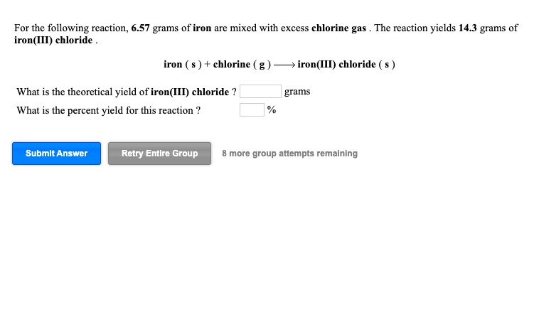 for the following reaction 657 grams of iron ironiii chloride mixed ...