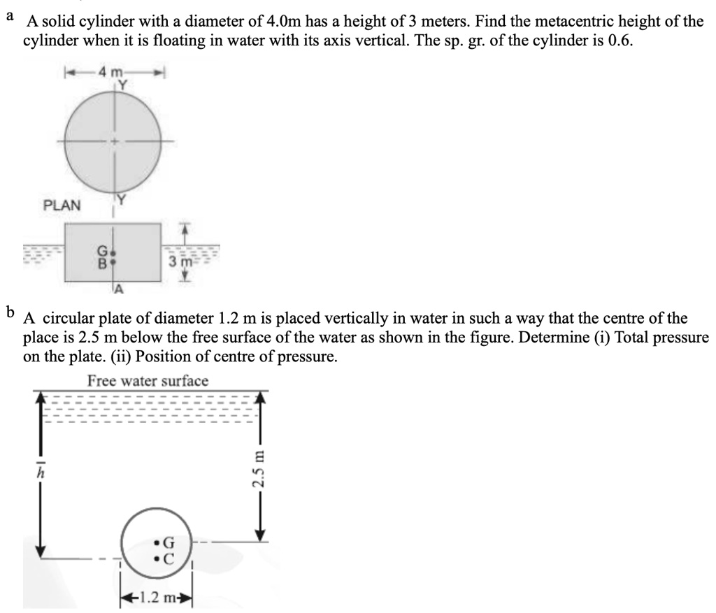 SOLVED: a A solid cylinder with a diameter of 4.0m has a height of 3 ...