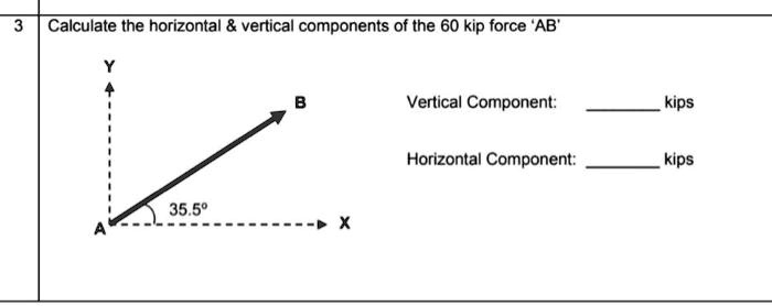 SOLVED: Calculate the horizontal vertical components of the 60 kip ...