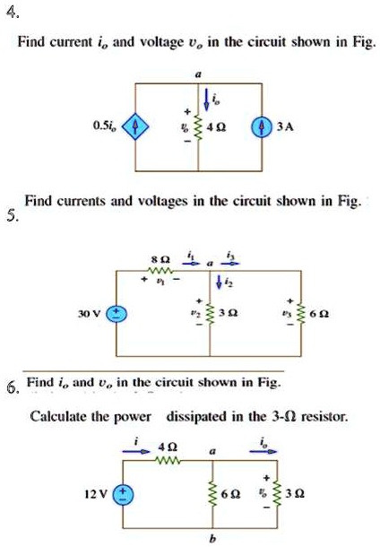 4. Find current io and voltage vo in the circuit shown in Fig. 0.5io + a io 4? 3A Find currents ...