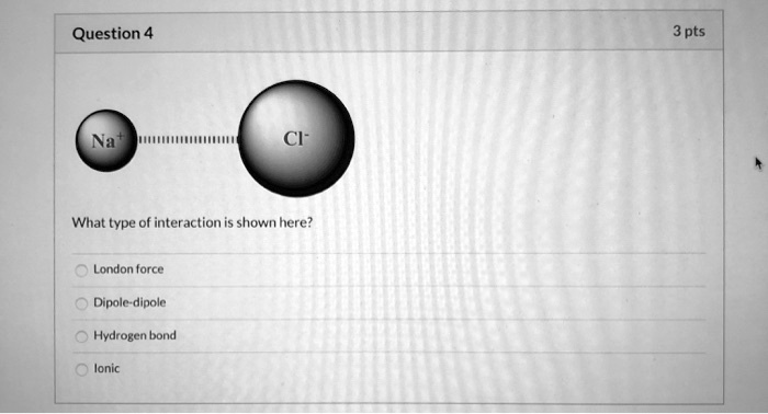 SOLVED: Question 4 3 pts Na CI What type of interaction is shown here ...