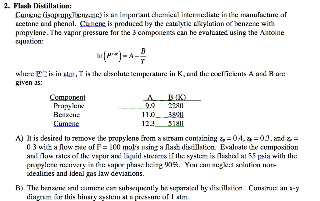 SOLVED: Flash Distillation: Cumene (isopropylbenzene) is an important chemical intermediate in ...