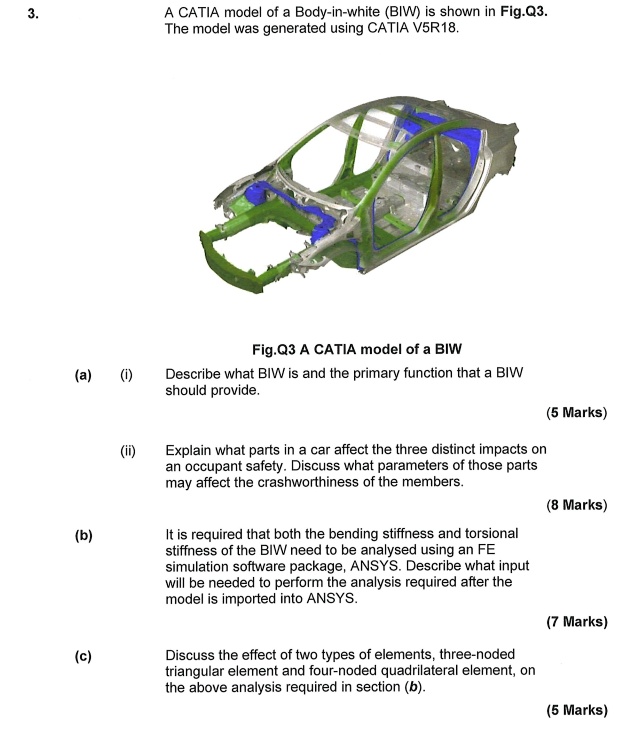 3. A CATIA model of a Body-in-white (BIW) is shown in Fig.Q3. The model ...