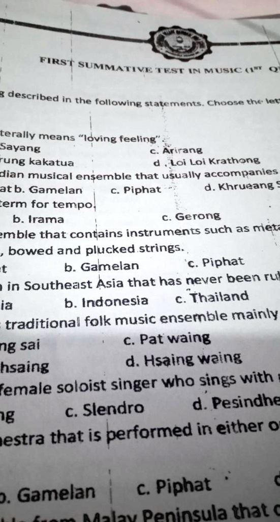 first summative test in music 1st quarter 8directions identify what is ...