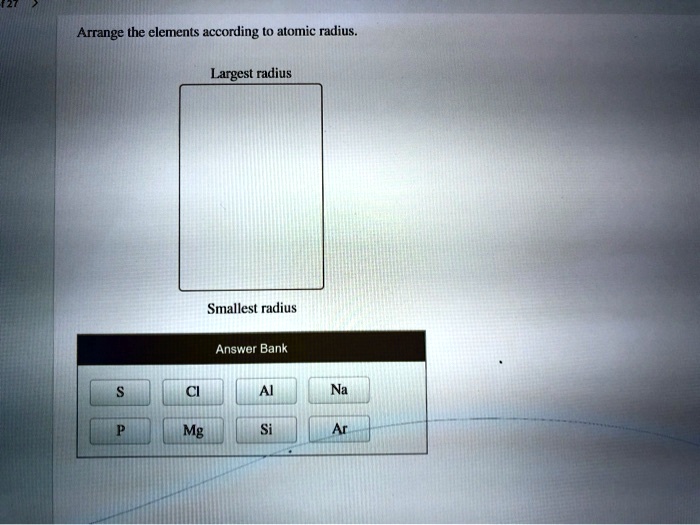Solved Arrange The Elements According T0 Atomic Radius Largest Radius Smallest Radius Answer