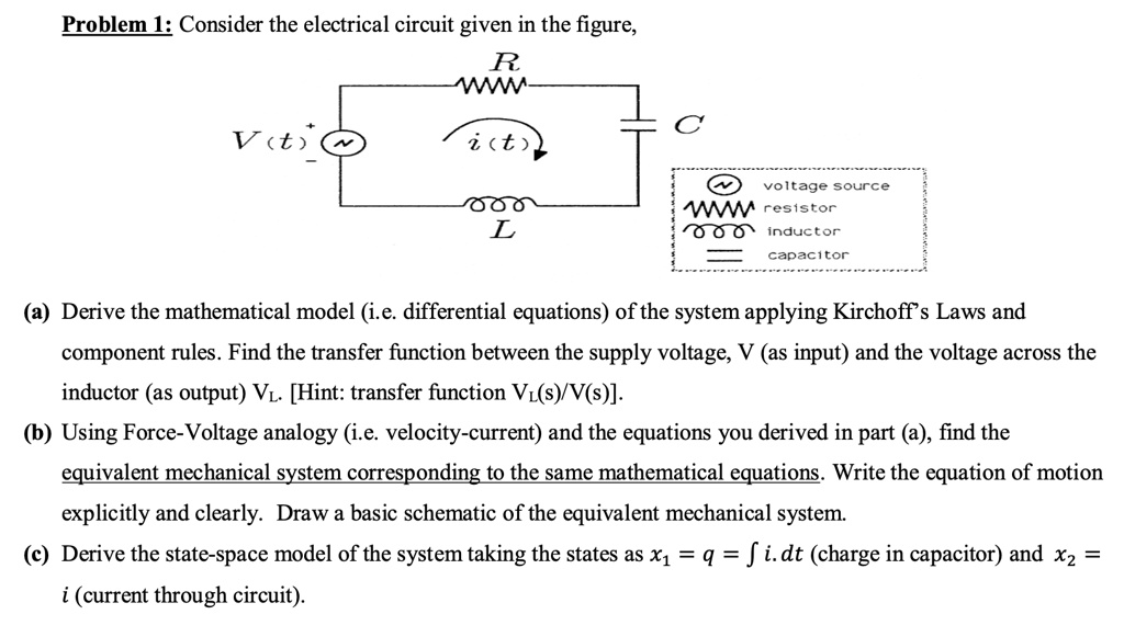 SOLVED: Problem 1: Consider the electrical circuit given in the figure ...