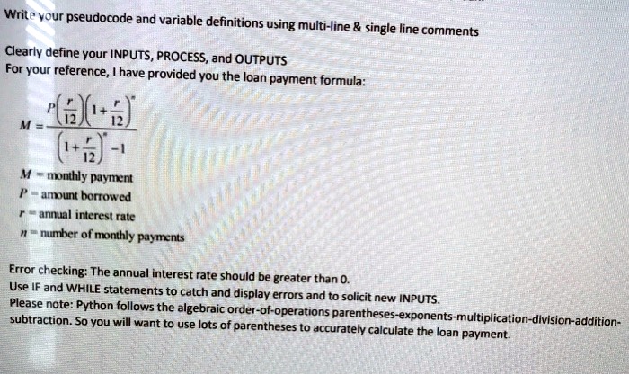 Solved Write Your Pseudocode And Variable Definitions Using Multi Line 6663