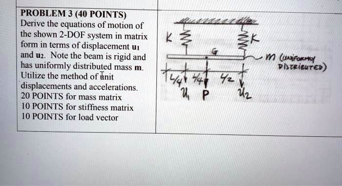 Problem 3 40 Points Derive The Equations Of Motion Of The Shown 2 Dof System In Matrix Form In