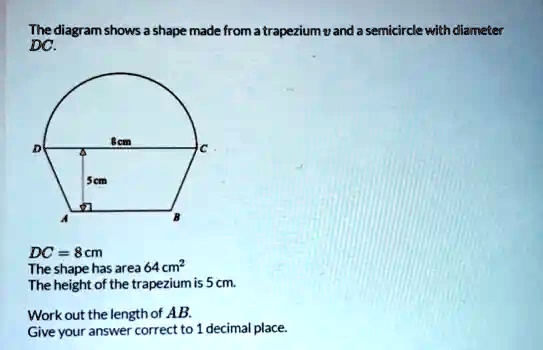 The diagram shows a shape made from a trapezium and a semicircle with ...
