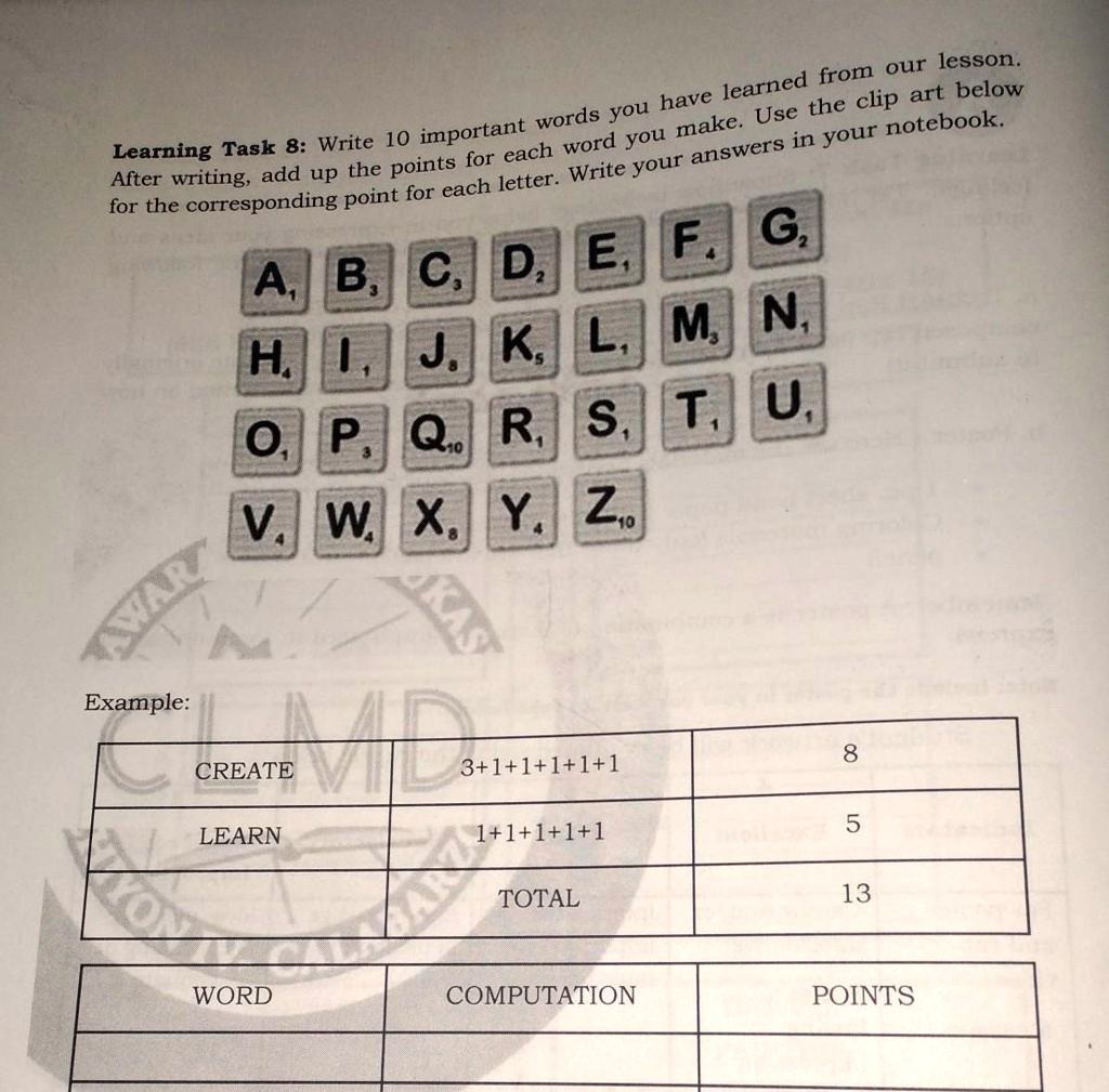SOLVED: Learning Task 8: Write 10 important words you have learned from ...