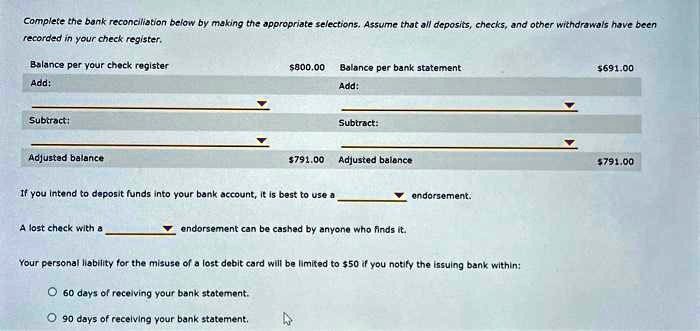 Complete the bank reconciliation below by making the appropriate ...