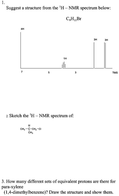 1. Suggest a structure from the ^1H - NMR spectrum below: C9H11Br 4H 1H ...
