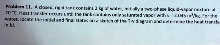 Problem 11. A closed, rigid tank contains 2 kg of water, initially a ...