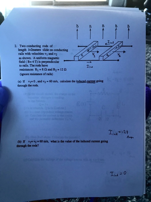Two conducting rods length 2 meters slide on conducting rails with ...