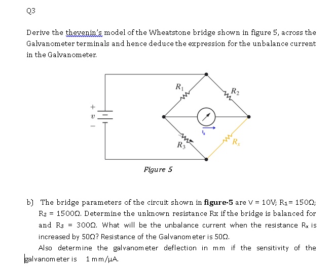 Q3 Derive the thevenin's model of the Wheatstone bridge shown in figure ...