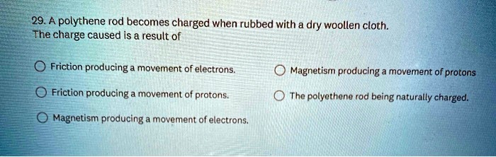29a polythene rod becomes charged when rubbed with a dry woollen cloth ...