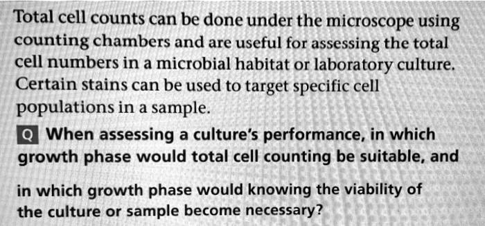 SOLVED: Total cell counts can be done under the microscope using ...