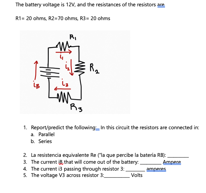 SOLVED: The battery voltage is 12 V, and the resistances of the resistors are R 1=20 ohms, R2 ...