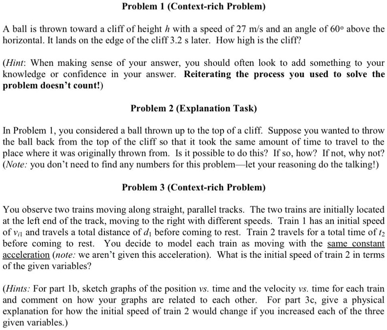 SOLVED: A ball is thrown toward a cliff of height h with a speed of 27 m/s and an angle of 60Â ...