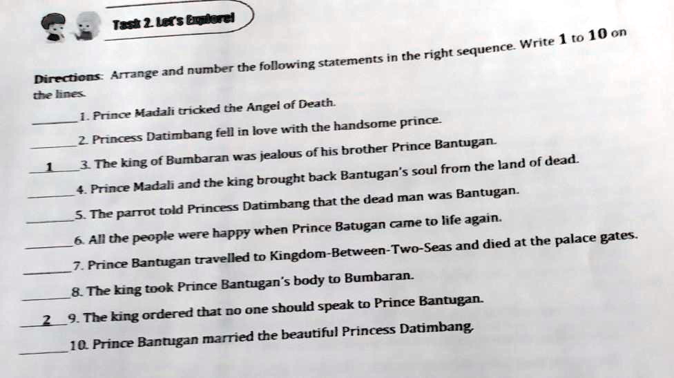 directions arrange and number the following statements in the right ...