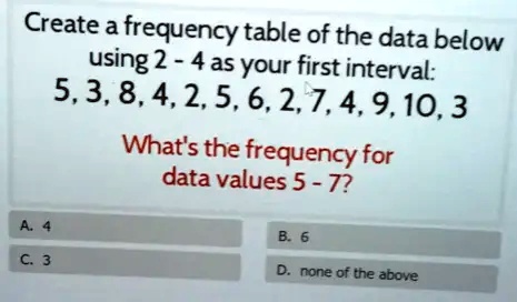 Create a frequency table of the data below using 2 as your first ...
