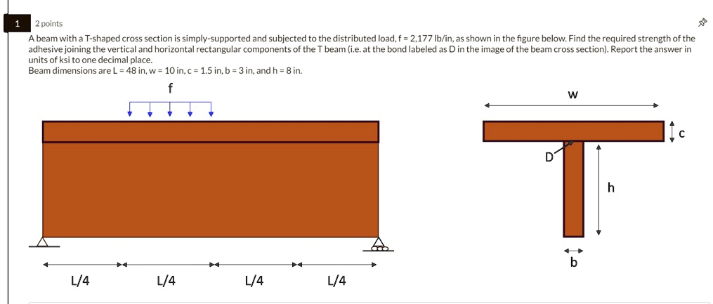 1 2 points A beam with a T-shaped cross section is simply-supported and subjected to the ...