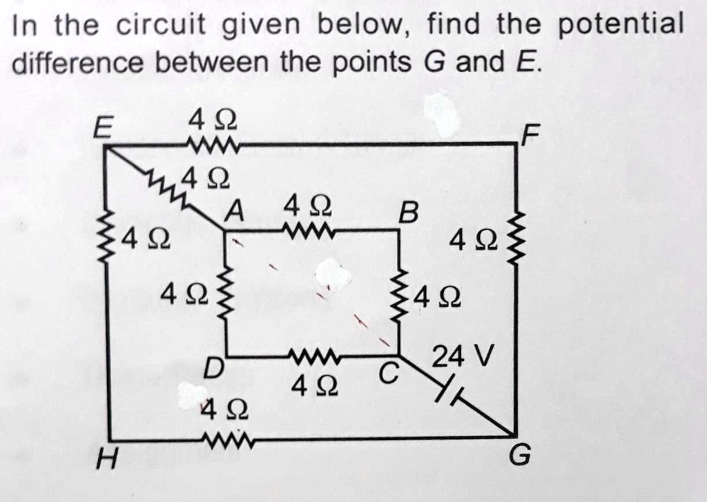 SOLVED: In the circuit given below, find the potential difference between the points G and E. E ...