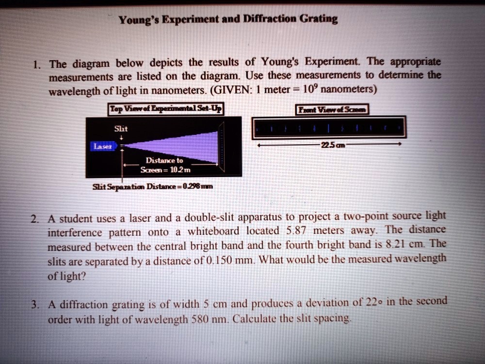 Young's Experiment and Diffraction Grating 1. The diagram below depicts ...