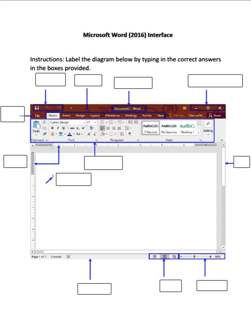 Microsoft Word (2016) Interface Instructions: Label the...