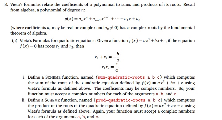 SOLVED: Vieta's formulas relate the coefficients of a polynomial to the ...