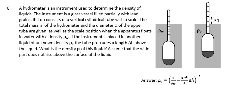 a hydrometer is an instrument used to determine the density of liquids ...