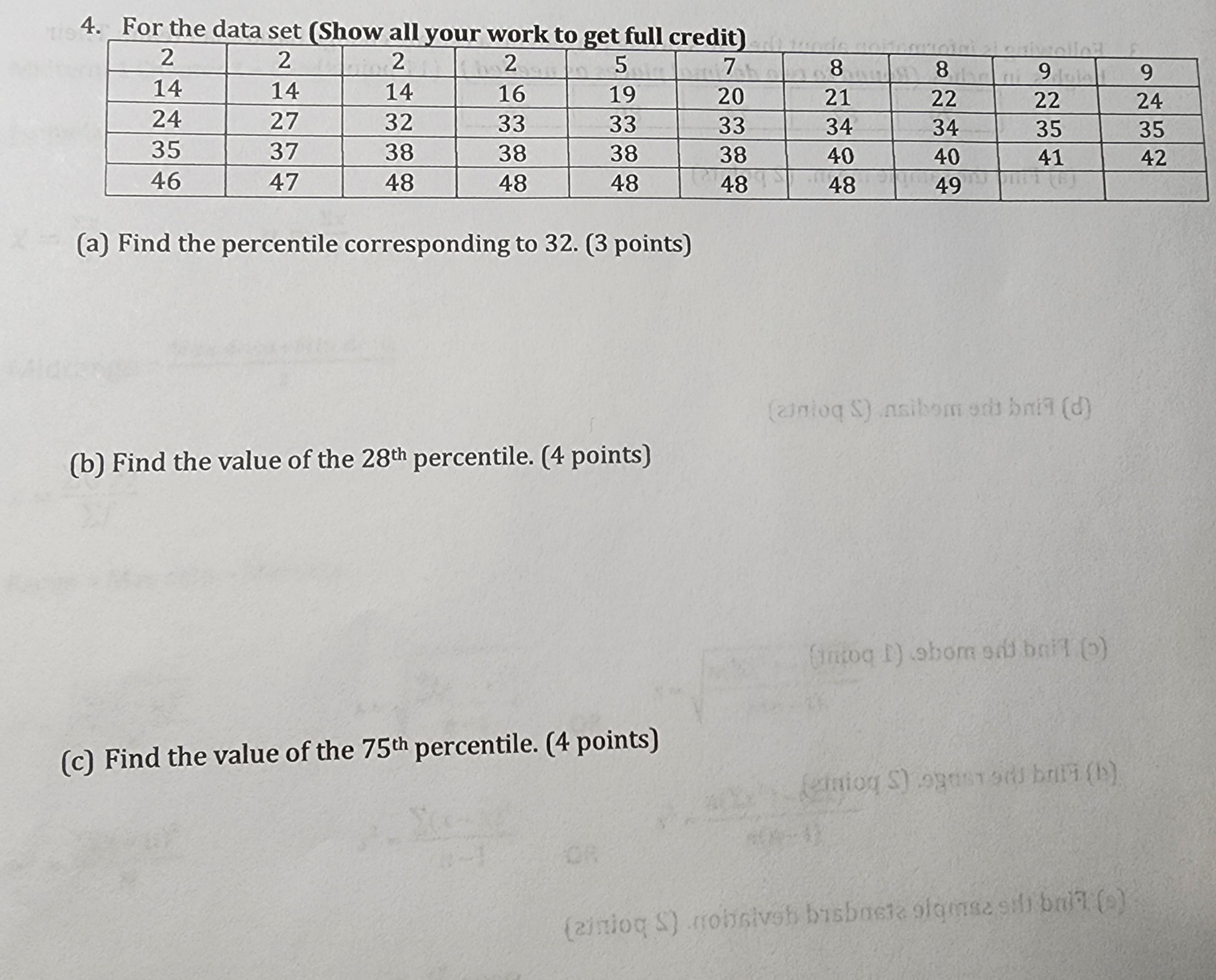 4. For the data set (Show all your work to get full credit) 2 2 2 2 5 7 ...