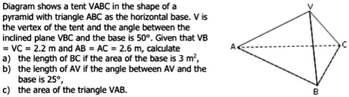 SOLVED: Diagram shows a tent VABC in the shape of a pyramid with ...