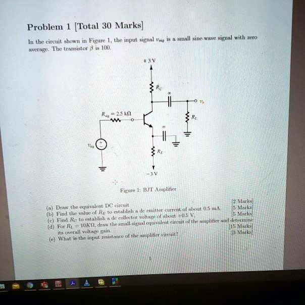 SOLVED: In the circuit shown in Figure 1, the input signal vsig is a small sine-wave signal with ...