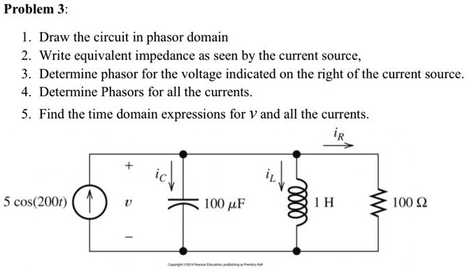 Problem 3: 1. Draw the circuit in phasor domain 2. Write equivalent impedance as seen by the ...