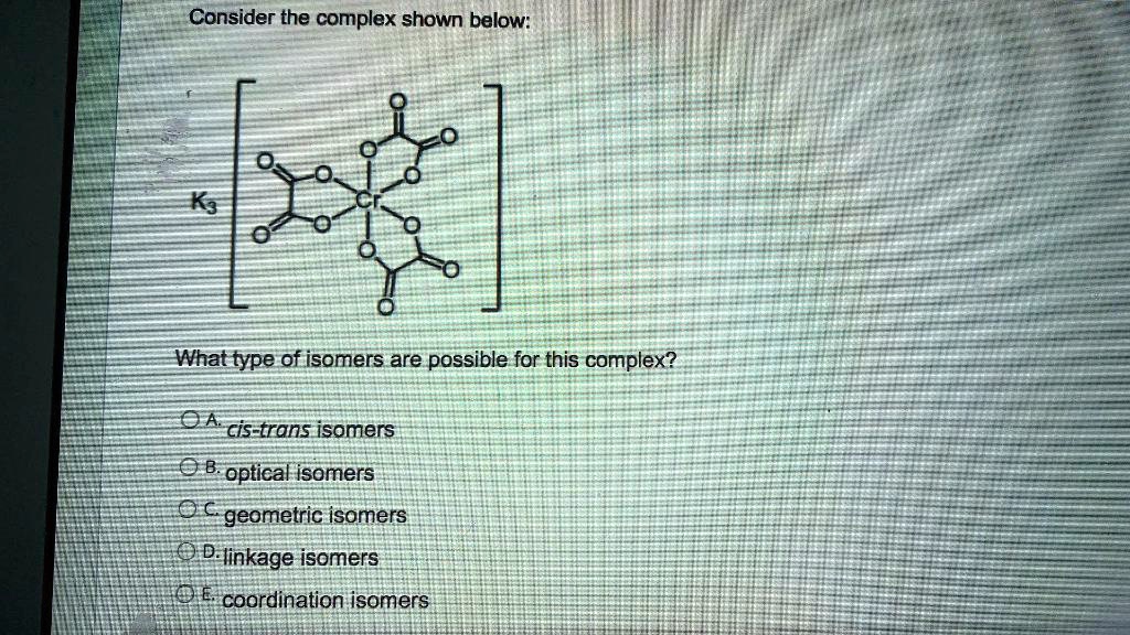 Solved Consider The Complex Shown Below What Type Of Isomers Are Possible For This Complex A