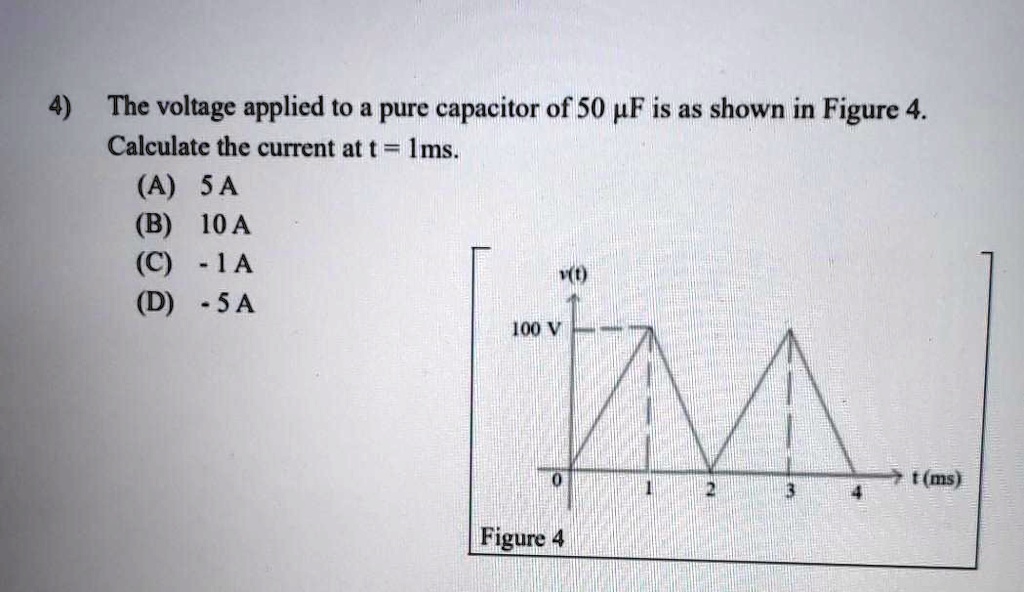 4) The voltage applied to a pure capacitor of 50 µF is as...