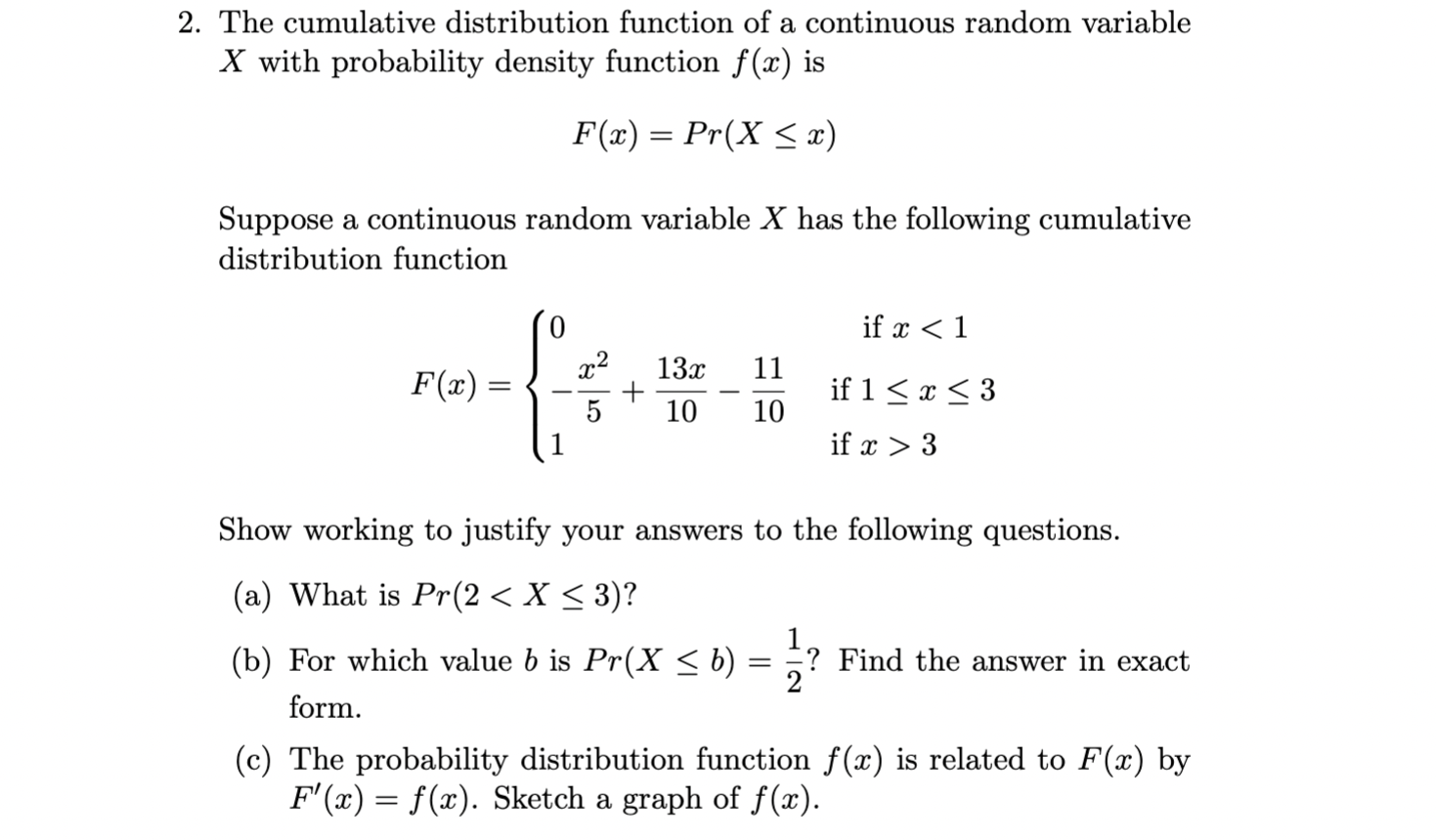 2 The Cumulative Distribution Function Of A Continuous Random Variable