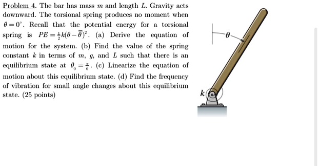 SOLVED: Problem 4. The bar has mass m and length L.Gravity acts ...