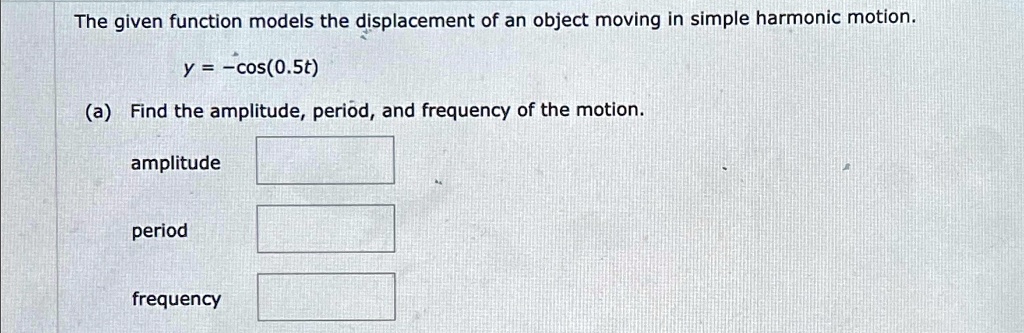 The given function models the displacement of an object moving in simple harmonic motion.y ...