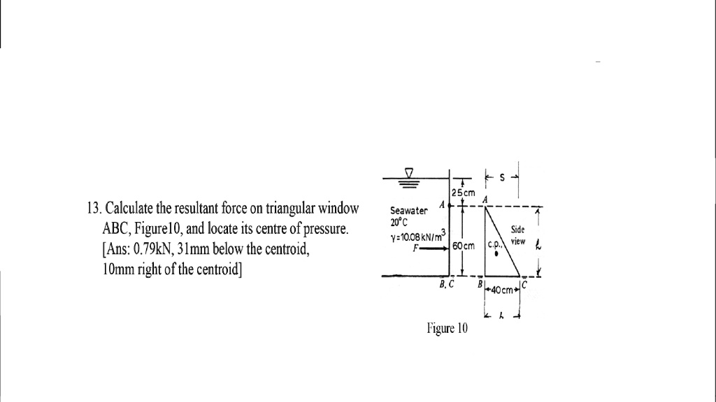 13. Calculate the resultant force on triangular window ABC, Figure 10 ...