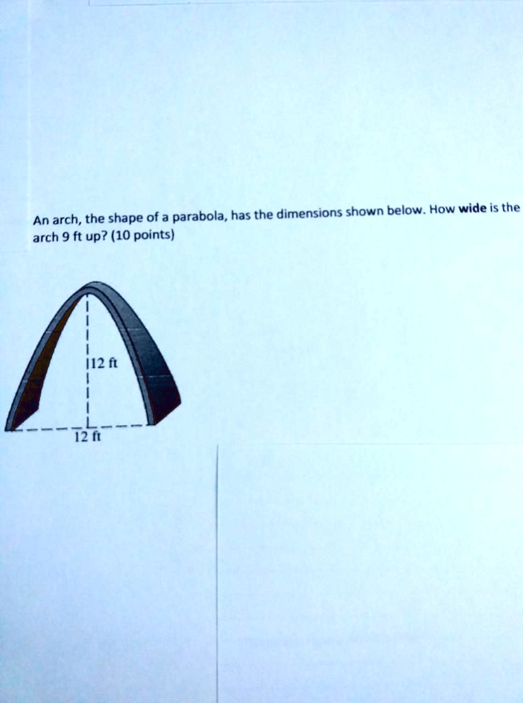 SOLVED: An arch, the shape of parabola, has the dimensions shown below ...
