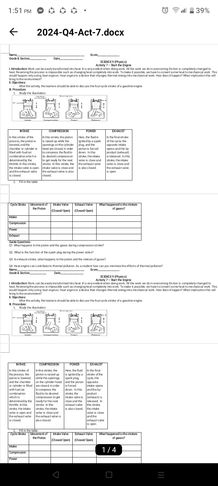 1:51 PM (1) 39 % 2024-Q4-Act-7.docx Name Grade & Section Date te Score ...