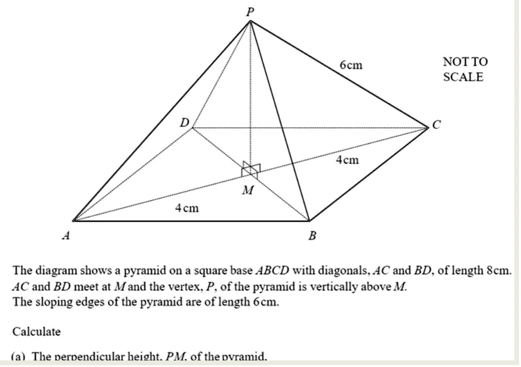 The diagram shows a pyramid on a square base ABCD with diagonals, AC ...