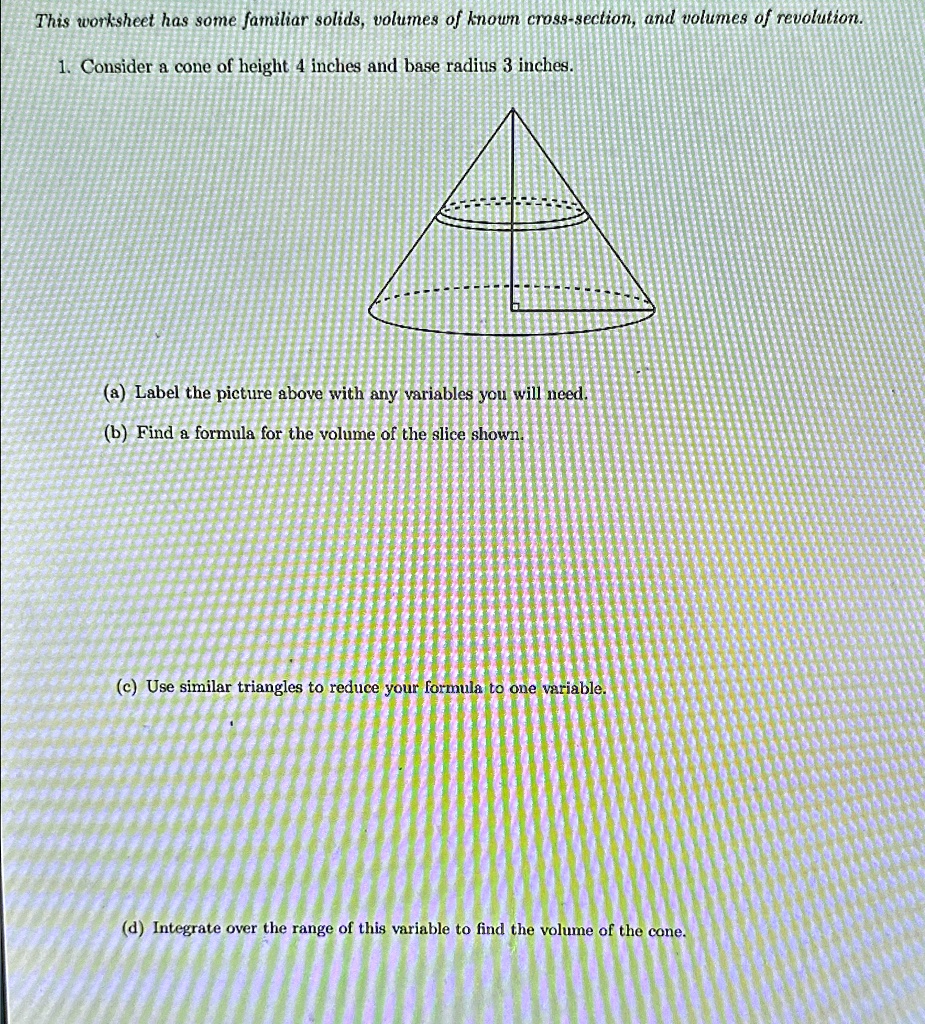 this worksheet has some familiar solids volumes of known cross section ...