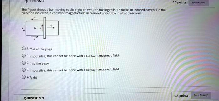 QUESTION 8 The figure shows a bar moving to the right on two conducting ...