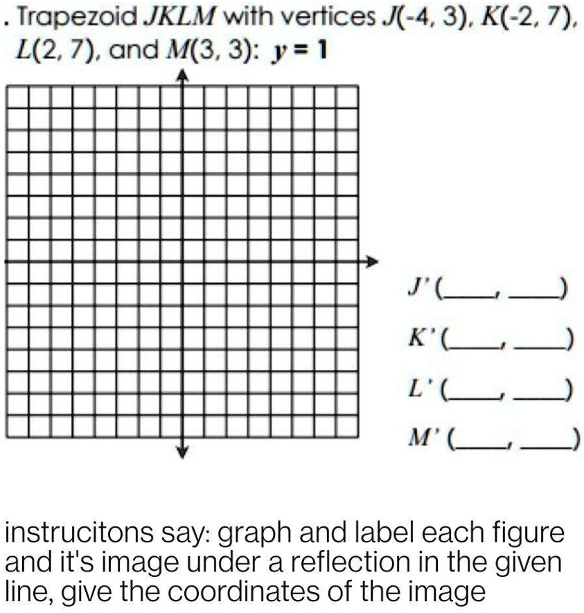 trapezoid jklm with vertices j 4 3 k 27 l2 7 and m3 3 y1 jl k ll m instrucitons say graph and ...
