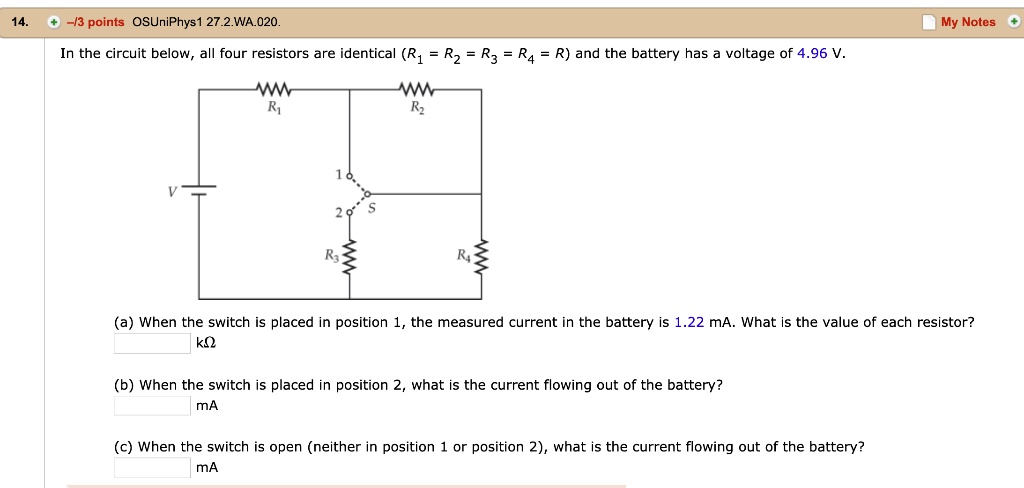 SOLVED: + 73 points OSUniPhys1 27 WA020. My Notes In the circuit below ... SOLVED: + 73 points OSUniPhys1 27 WA020. My Notes In the circuit below ...