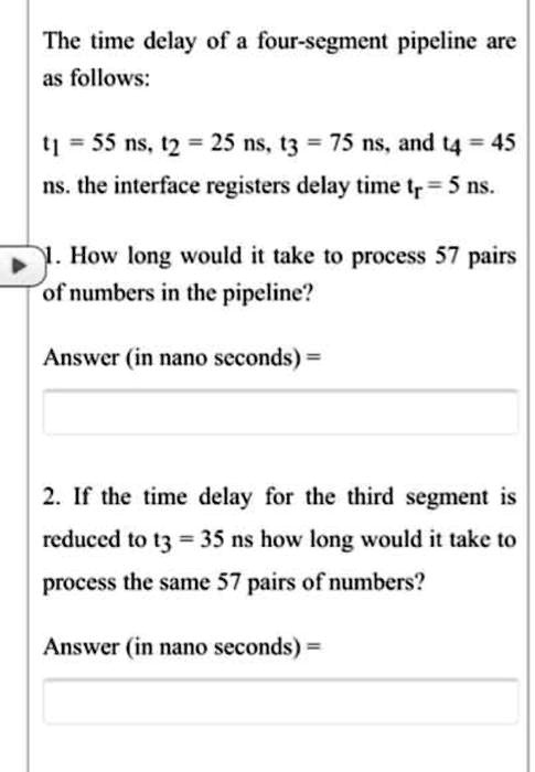 The Time Delay Of A Four Segment Pipeline Are As Follows T1 55 Ns T2 25 Ns T3 75 Ns